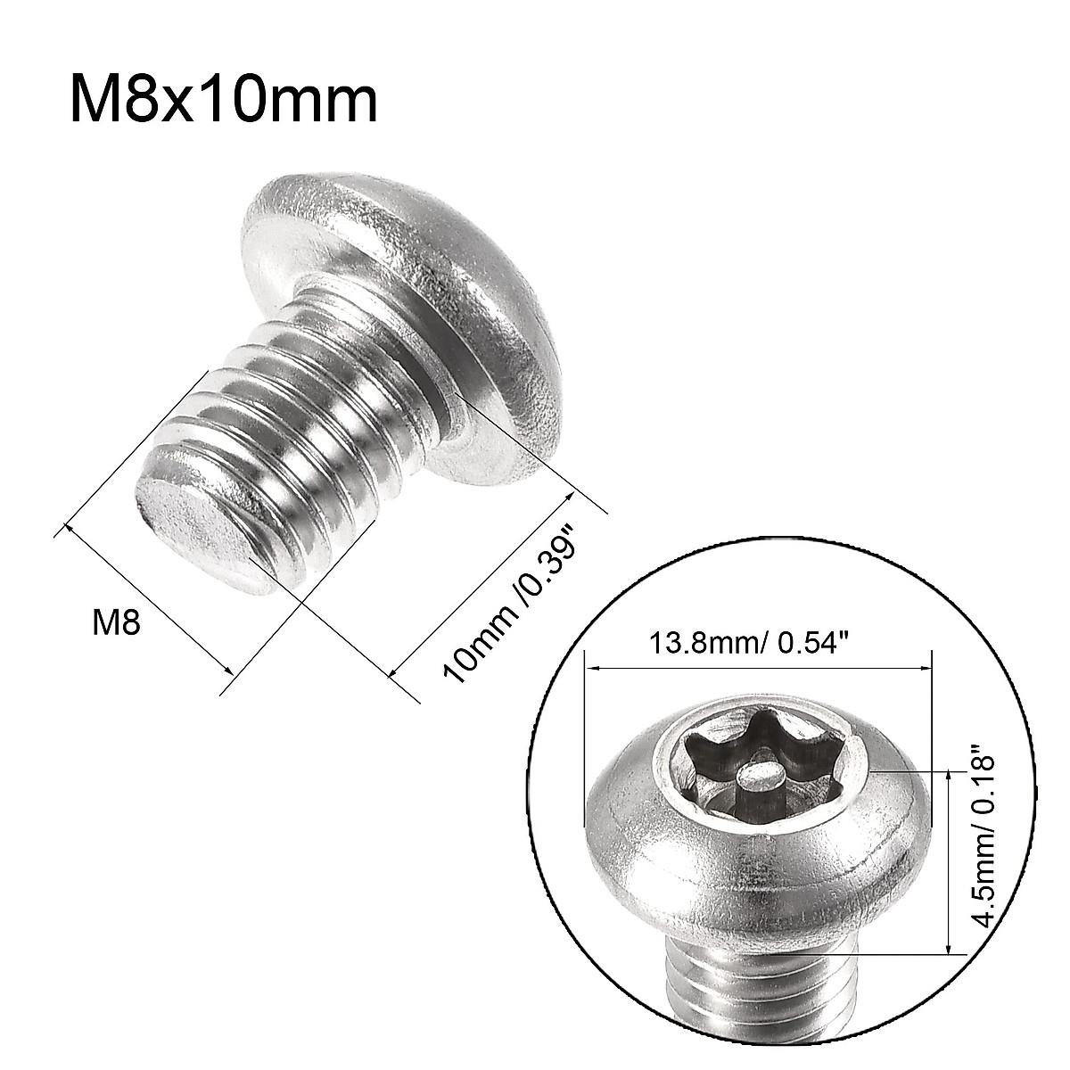 uxcell M8x10mm Torx Security Machine Screw, 20pcs Pan Head Screws Inside Column, with T40 L-Type Wrench, 304 Stainless Steel Fasteners Bolts