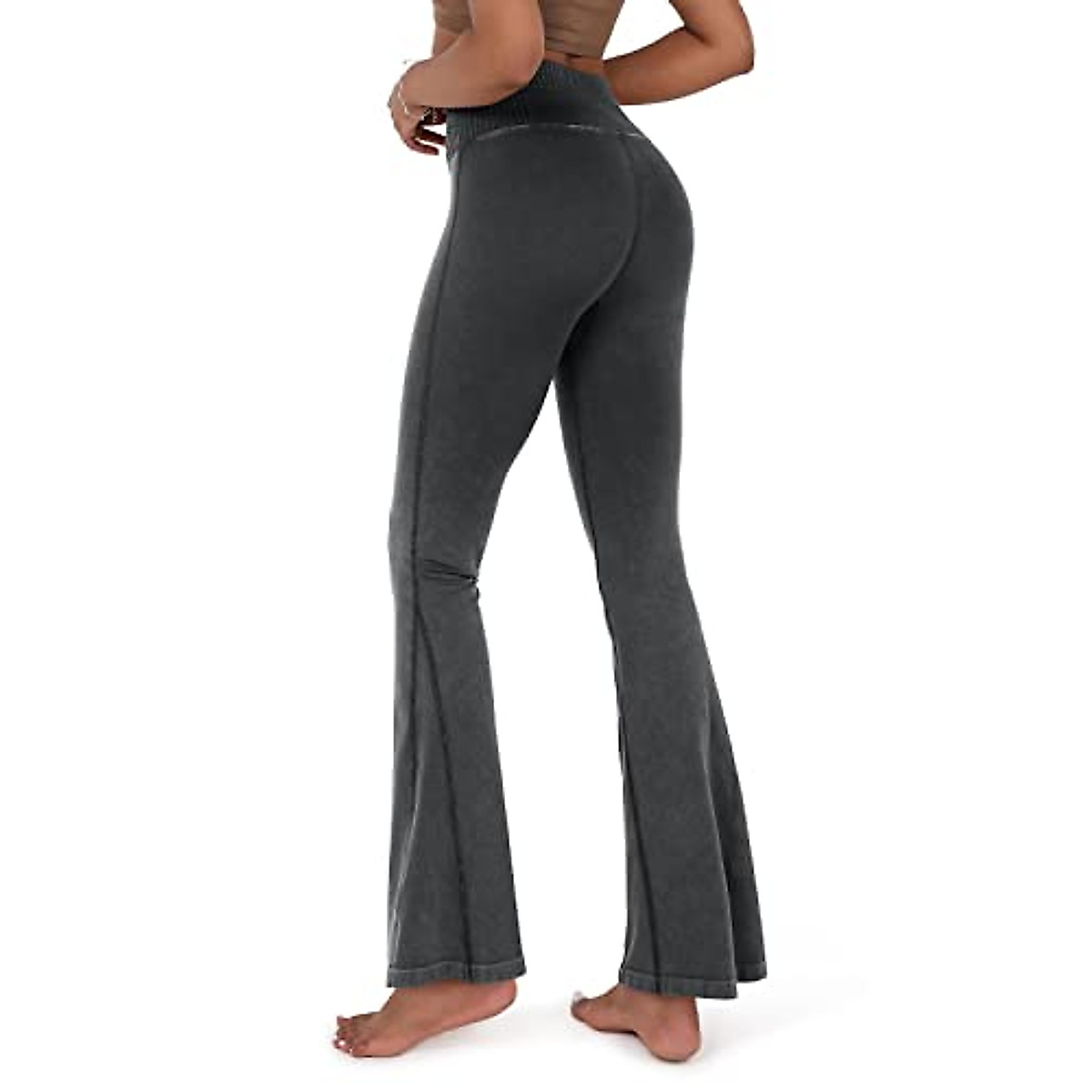 ODODOS Seamless Flare Leggings for Women Ribbed High Waist Gym Workout Casual Bootcut Yoga Pants, Black, Medium/Large