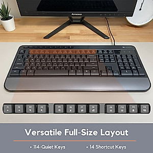 X9 Performance Multimedia USB Wired Keyboard - Take Control of Your Media - Ergonomic Full Size Keyboard with Wrist Rest and 114 Keys - External Computer Keyboard for Laptop and Office PC