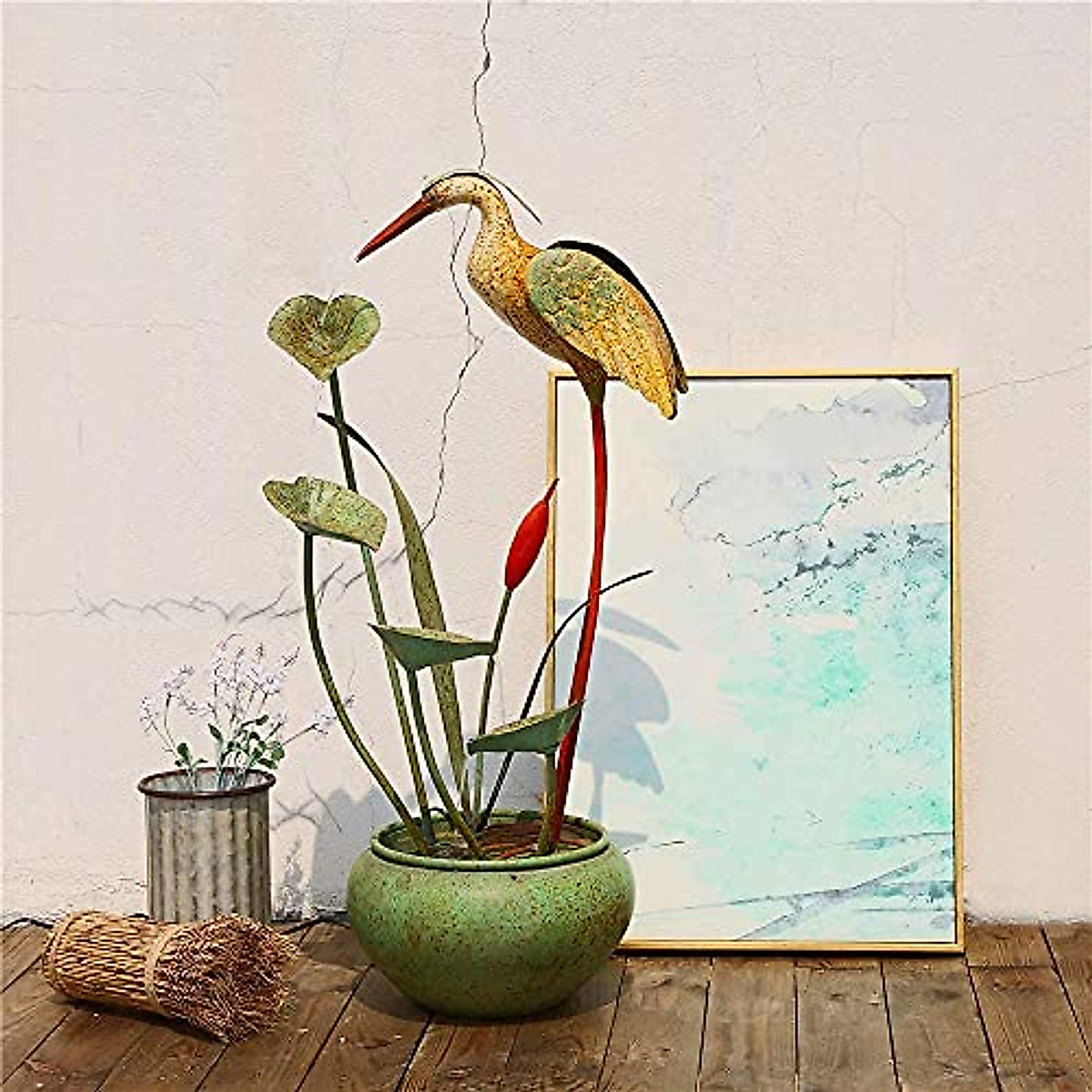 Glitzhome 37" H Garden Waterfall Fountains with Pump, Antique Green Metal Pelican Tiered Outdoor Cascading Floor-Standing Water Fountain for Porch Deck Patio Backyard Home Art Decor