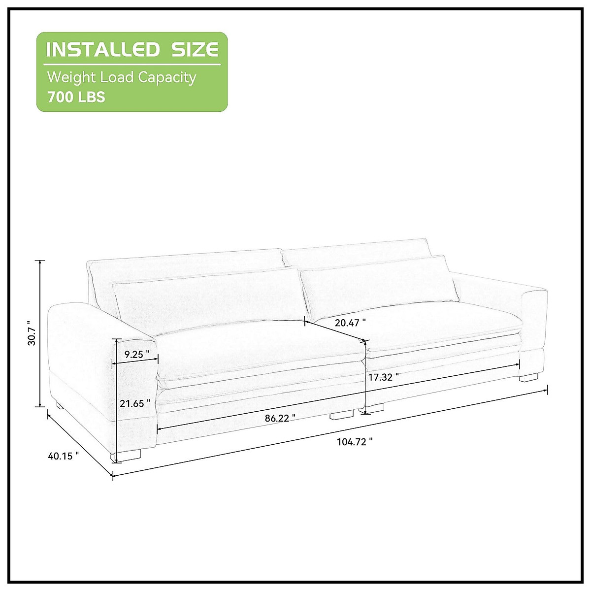 KEVINSPACE 104.72" Sofa Couch, Mid Century Modern Sofa, 3 Seater Sofa for Living Room Deep Seat Sofas Furniture Comfy Couches with 2 Pillows Comfy Cushion for Bedroom, Apartment, Office Beige