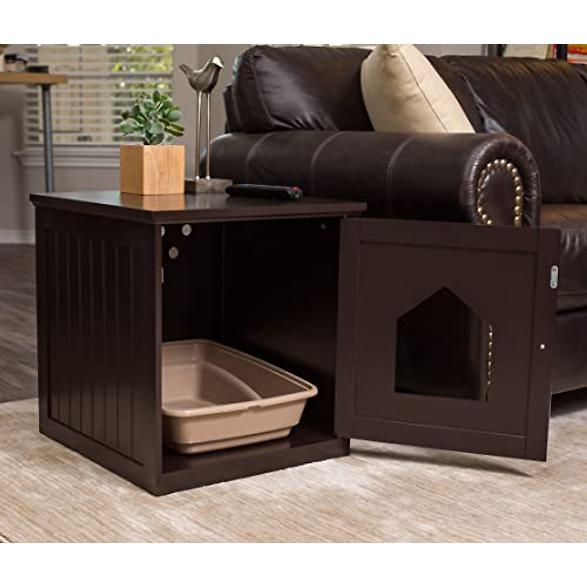 BirdRock Home Decorative Cat House & Side Table - Cat Home Covered Nightstand - Indoor Pet Crate - Litter Box Enclosure - Hooded Hidden Pet Box - Cats Furniture Cabinet - Kitty Washroom