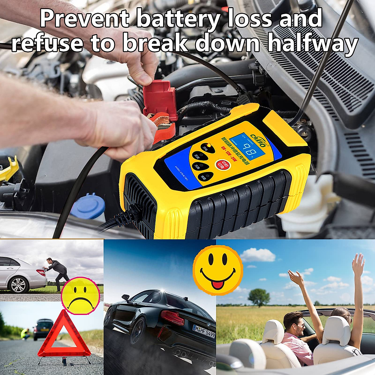 KATBO car Battery Charger, 6V 12V 24V trickle Charger 6-Amp, Battery maintainer, Smart Battery Charger for car Lead-Acid Batteries, AGM, Gel, SLA, STD