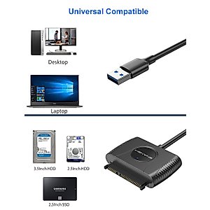 SNANSHI SATA to USB 3.0 Adapter USB to SATA Adapter with Power for 3.5/2.5 Inch HDD/SSD with 12V/2A Power Adapter