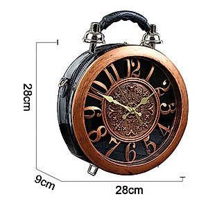 Alarm Clock Handbag Real Working Women Fashion Diagonal Shoulder Bag Leather Vintage Clock Round Box Personalized SteamPunk Style Messenger bag (A)