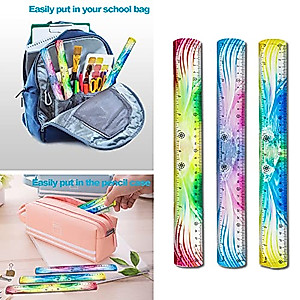 3 PCS Ruler 12 inch Rulers for Students Soft Bendable with Inches and Metric Colorful Tie-Dye Color for Schools/Homes/Offices/Students(Color Sent Randomly)