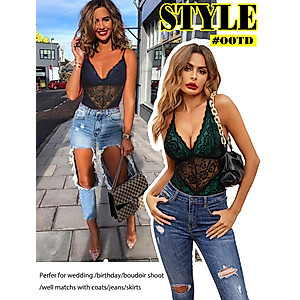 Avidlove Women One Piece Lingerie Deep V Teddy Contrast Lace Bodysuit Mini Babydoll (Green,L)