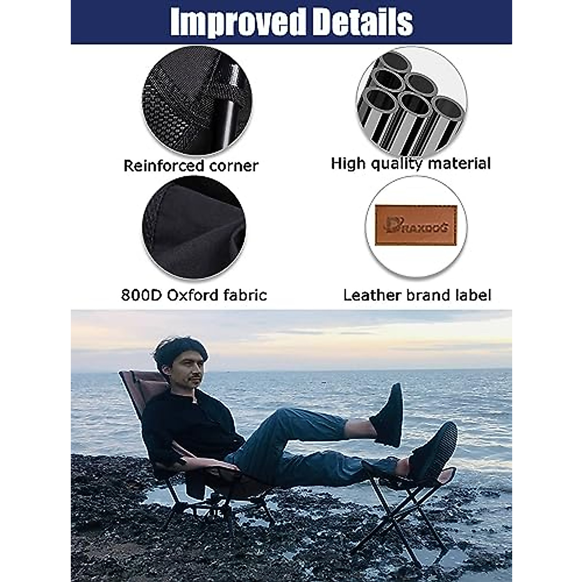 DRAXDOG Camping Chair, 2 Way Compact Backpacking Chair, Portable Folding Chair, Beach Chair with Side Pocket, Lightweight Hiking Chair 0011 (Coffee)