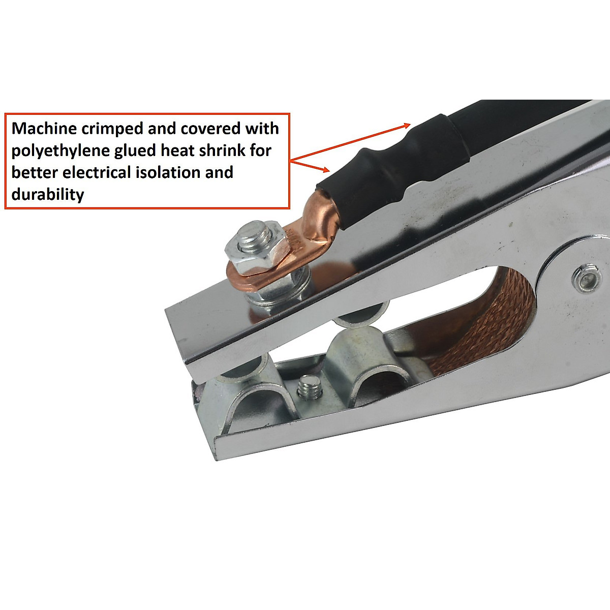200 Amp Welding Ground Clamp Lead Assembly - Terminal Lug Connector - #2 AWG cable (15 FEET)