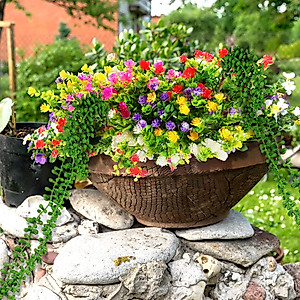 WILLBOND 12 Bundles Faux Flowers Outdoor UV Resistant Faux Plants Shrubs Plastic Rose Flowers Planter Faux Flowers for Home Window Box Kitchen Office Wedding Garden Hanging Decor