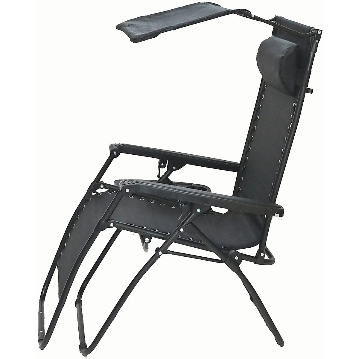 BTEXPERT CC5044B-2 Zero Gravity Chair Lounge for Relaxing, Outdoor Patio Beach Yard Garden Sunshade Utility Tray Cup Holder Case Pack (Set of 2 pcs), Two Piece, Alloy Steel, Black with Canopy