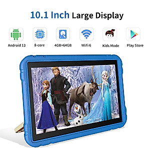 VNEIMQN Tablet for Kids, 10 Inch Kids Tablet, Android 13, 4GB+64GB, 8-core CPU,WiFi, 8000mAh,1280 * 800 HD Display, Cameras, Parental Control, Ages 3-12