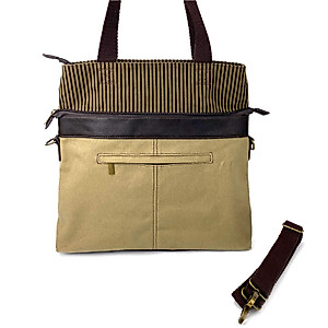 CHALA Canvas Convertible Stripe Work Tote with Chala Key-Fob in Light Olive (Poodle Coin Purse)