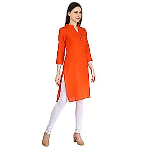 Ramkudi Indian Women's Plain Cotton Kurti Orange Top