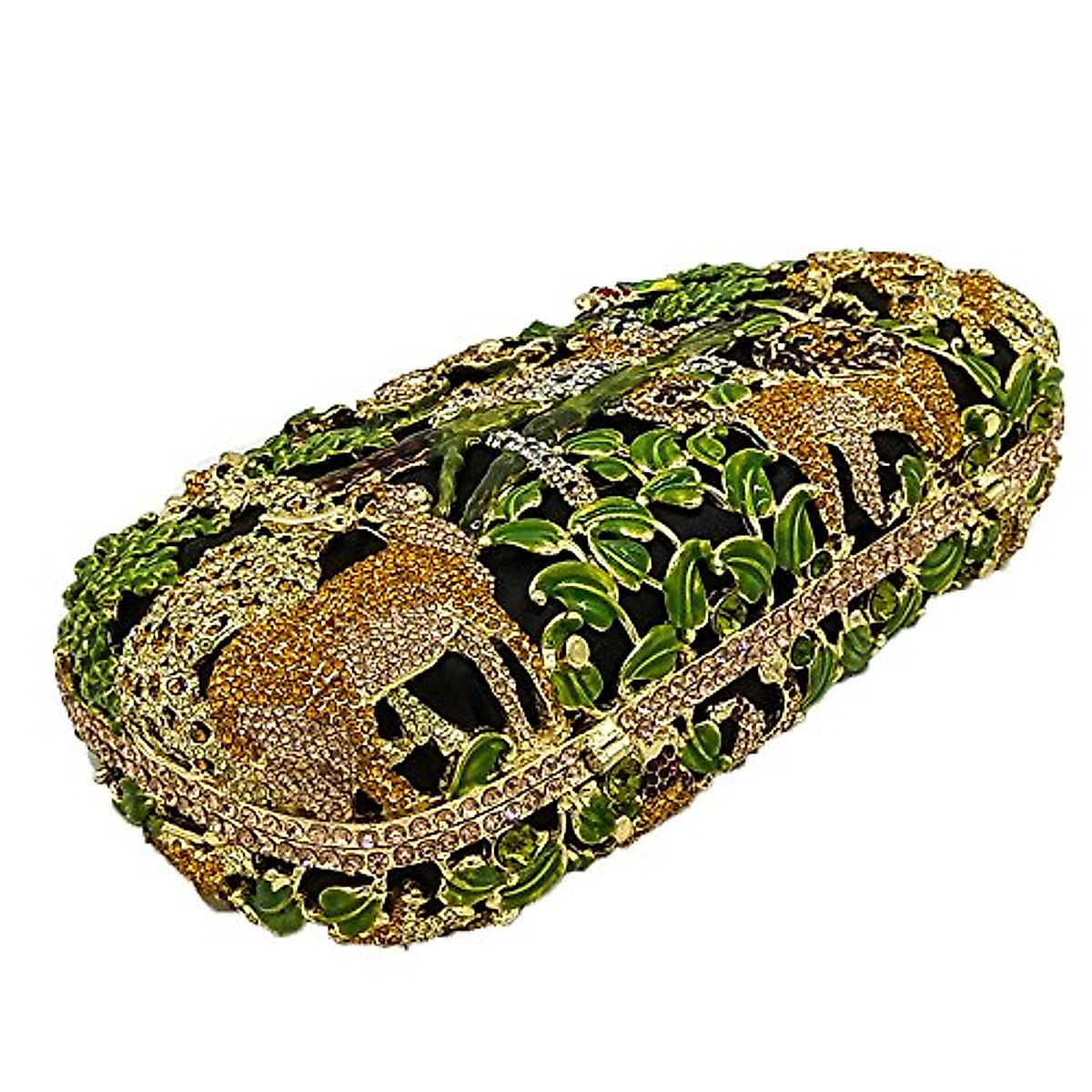 Forest Animal Pattern Style Crystal Clutch Purses for Women Formal Evening Bags (Green) Medium