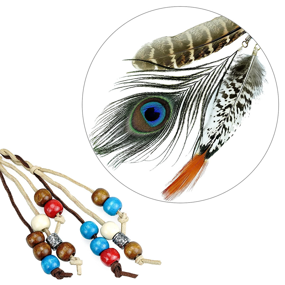 obmwang Boho Feather Headbands Indian Feather Headband Peacoak Headpieces Festival Costumes Hair Accessories for Women and Girls