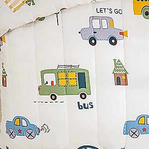 Cars Toddler Bedding Set Cotton Soft Reversible Crib Bedding Set for Boys Girls,4 Pieces Includes Comforter,Flat Sheet, Fitted Sheet and Pillowcase