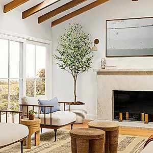 Guheake Artificial Olive Tree 6FT,Tall Faux Olive Tree with with Natural Wood Trunk and Lifelike Fruits, Fake Olive Tree for Home Office Living Room Decor Indoor