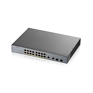 Zyxel Nebula 16-port Gigabit Smart Managed PoE+ Switch with 250 Watt Budget and 2 Gigabit Combo Ports with Nebula Cloud Managment, Long Range PoE Switch [GS1350-18HP]