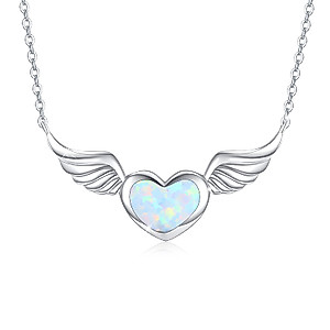 Angel Wings Necklace for Women 925 Sterling Silver Opal Angel Wings Necklace Guardian Angel Wings Necklace Opal Necklace Jewelry Gifts for Women