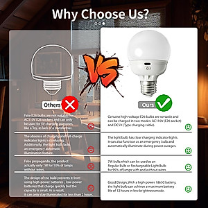 Rechargeable Light Bulbs, Battery Operated Light Bulb with Remote E26 LED Emergency Lightbulbs Warm White CCT with Timer Dimmable for Wall Wireless Sconce, Power Outage, Home, Porch (2 Lightbulbs)