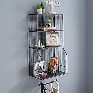 Linon AMMESHELFW1 Distressed Wall Storage Organizer, Brown, 17"W x 10"D x 30.9"H