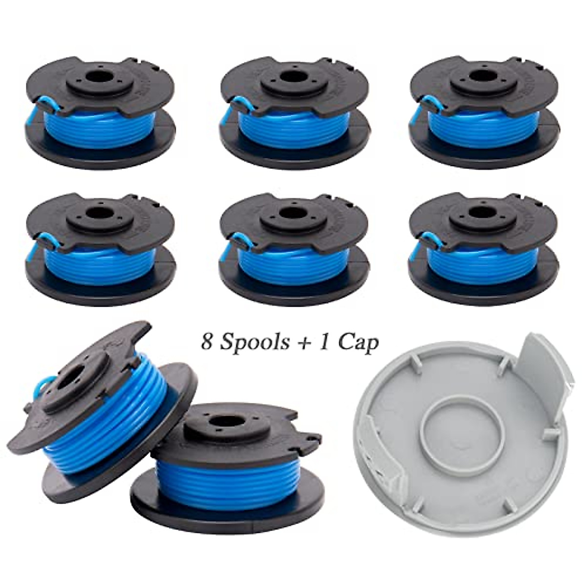 NOTETOUPT AC14RL3A String Trimmer Replacement Spool Line Compatible with Ryobi One+ 24V, 18V, and 40V Cordless Trimmers 0.065" Autofeed Replacement Spool (8 Spools + 1 Cap) by Rain King