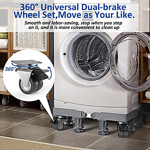 OREKO Mini Fridge Mobile Base Stand Adjustable Washer Dryer Refrigerator Stand With 4 Dual-wheel And 8 Lifting Feet (Double-tube)