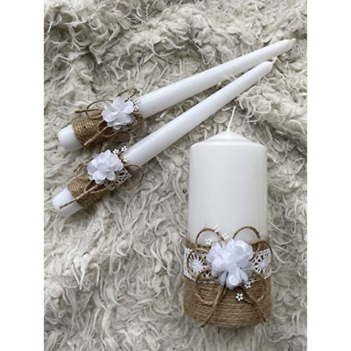 Magik Life Unity Candle Set for Wedding - Wedding décor & Wedding Accessories - Candle Sets - 6 Inch Pillar and 2 10 Inch Tapers - Rustic Unity Candle (Rustic)
