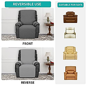 Easy-Going Waterproof Recliner Chair Sofa Cover with Pocket, 1-Piece Reversible Couch Cover for Recliner, Washable Protector with Elastic Straps for Dogs, Pets (Recliner Chair, Gray/Light Gray)