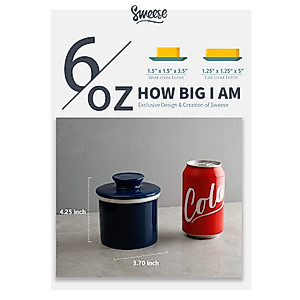 Sweese French Butter Dish with Lid - Butter Crock for Counter with Water Line for Spreadable Butter - No More Hard Butter - Navy