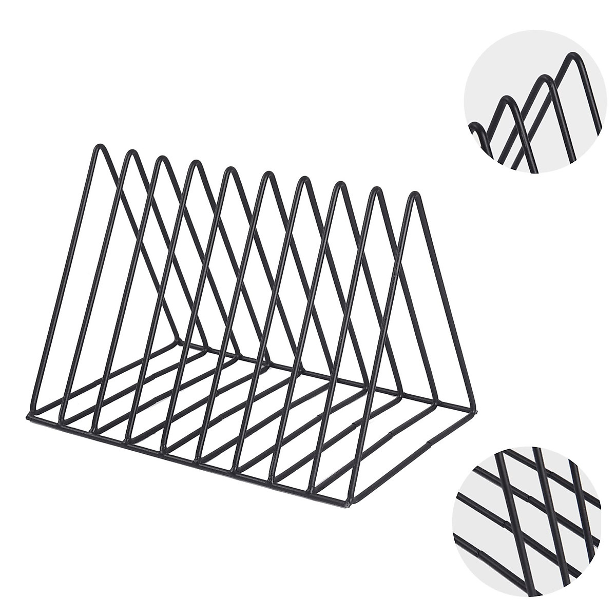 Ylu Yni 2 Pcs Set, Black Triangle Metal Wire Vinyl Record Storage, Plate Rack, Storage Holder for Magazines, Files, Albums Folders, Newspapers, 9 Slot (2PCS)