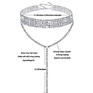 EFTOM Rhinestone Choker Necklaces Silver Sparkly Diamond Choker Long Tassel Choker Necklace for Women 5 Rows