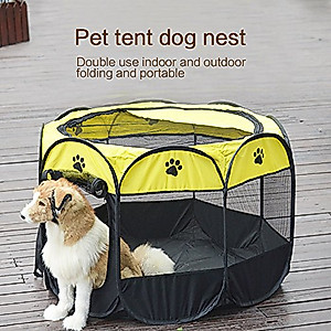 Pop Up Tent Pet Playpen Carrier Dog Cat Puppies Portable Foldable Durable Paw Kennel Yellow S