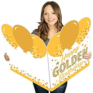 Big Dot of Happiness Golden Birthday - Happy Birthday Giant Greeting Card - Big Shaped Jumborific Card - 16.5 x 22 inches