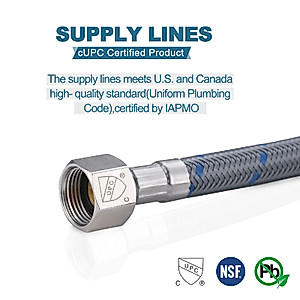 WOWOW 40" Length Faucet Supply Line, Bathroom Kitchen Faucet Lines Braided Nylon Sink Hose,cUPC Faucet Supply Lines 3/8" Female Compression Thread × M10 Male Connector 2Pcs (1 Pair)