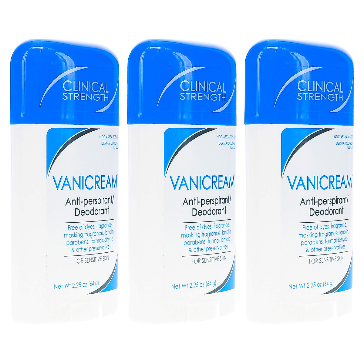 Vanicream Anti-Perspirant - Deodorant Clinical Strength For Sensitive Skin, 2.25 Oz Pack of 3
