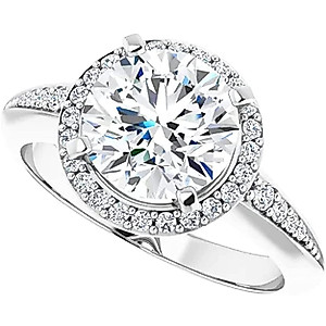 Moissanite World 3.0 Carat Round Colorless Moissanite Knife Edge Engagement Ring, Wedding/Bridal Ring Set, Solitaire Halo Style, Solid Gold Silver Vintage Antique Anniversary Promise Ring (8)