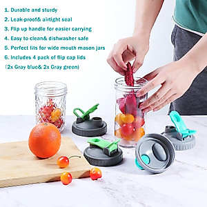 4 Pack Wide Mouth Flip Cap Mason Jar Lids for Ball Mason Jars, with Airtight Seal & Leak-proof, Easy Pouring Spout (Jars not Included)