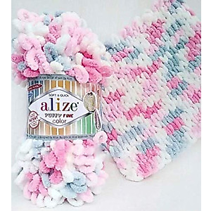 Alize Puffy Fine Color Baby Blanket Small Loop 100% Micropolyester Soft Yarn Lot of 4skn 400gr 64yds (5945)