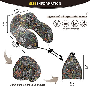 JIPONI Travel Pillow Computer Game Joystick Doodle Memory Foam Neck Pillow with Attachable Snap Strap for Traveling, Airplanes, Sleeping, Home, Office, Car