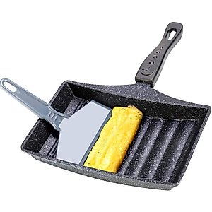 TINGJUNN Omelet pan smokeless frying pan, non-stick tamagoyaki frying pan, wave-bottom wheat rice omelet pan, rectangular frying pan with anti-scalding handle, easy to clean.