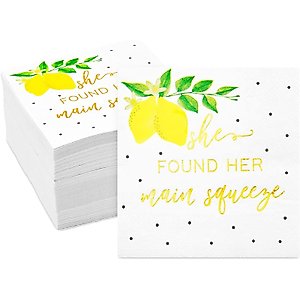 Sparkle and Bash 100 Pack She Found Her Main Squeeze Napkins, Lemon Party Supplies for Bridal Shower