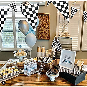 Piokio 100ft Black and White Checkered Flag Banner Racing Birthday Decorations, for Nascar Race Party Supplies