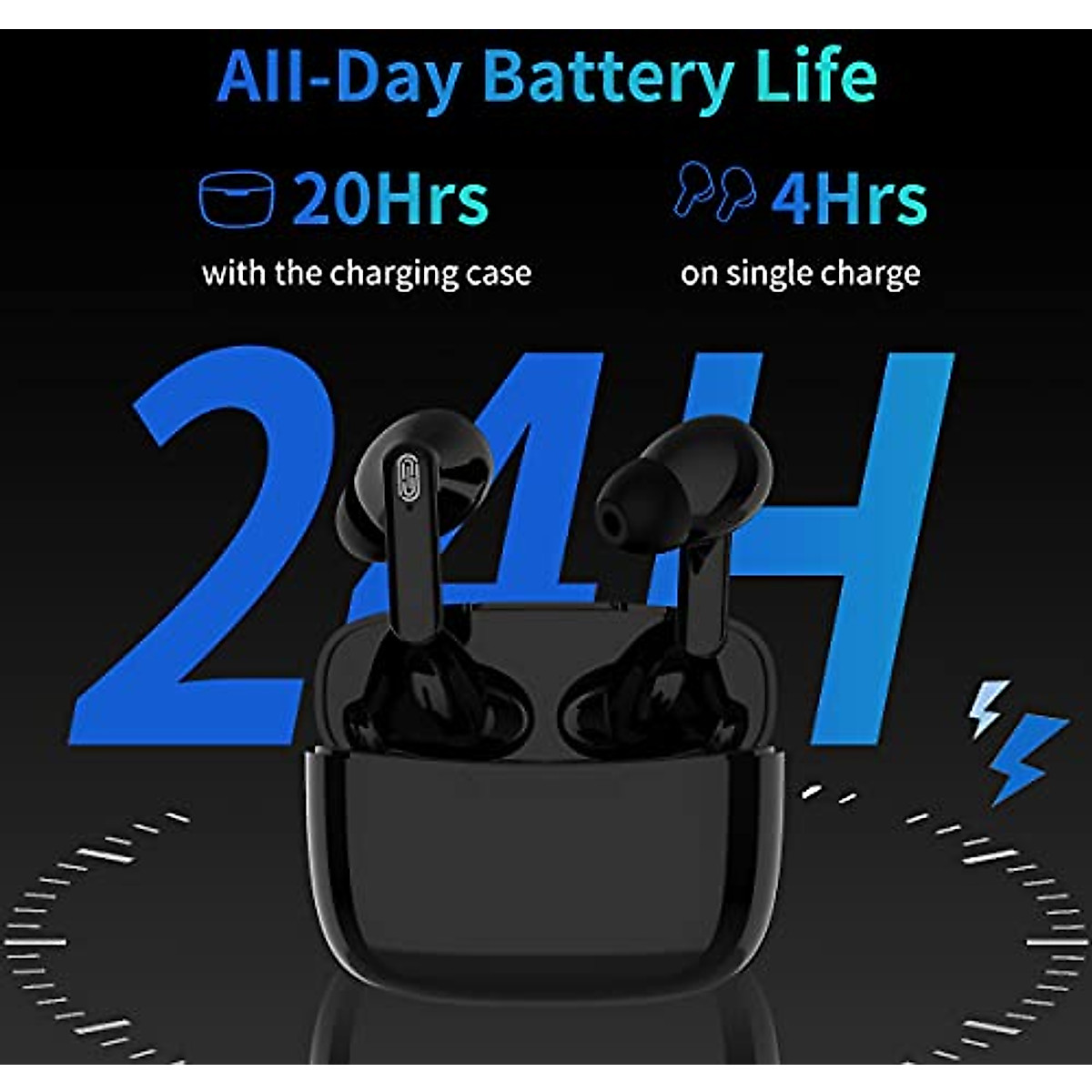 Hksany Wireless Earbuds Bluetooth 5.0 Headphones Noise Canceling Ear Buds Earphone with Charging Case 3D Stereo Auto Pairing Black