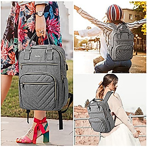 YIORMIOR Backpack for Women, Travel Laptops Backpack with USB Charging Port, Fashion Student College School Computer Bag for Women Fits 15.6 Inch Laptop and Notebook, Grey