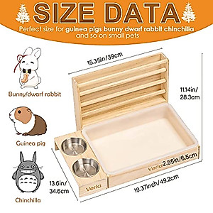 Rabbit Hay Feeder with Litter Box and Bowls, 3 in 1 Wooden Feeder Toilet Combo Feeding Manger for Small Pets Guinea Pig Bunny Hamster, Hay Rack Litter Pan Bowls Stand Plastic Box 2 Bowls, Kiln-Dried