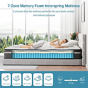 TEQSLI Twin Mattress, 12 Inch Gel Memory Foam Hybrid Mattress in a Box, Medium Firm Pocket Innerspring for Pressure Relief and Cooling Sleep, CertiPUR-US Certified, 10-Year Support (TSA30T-US)