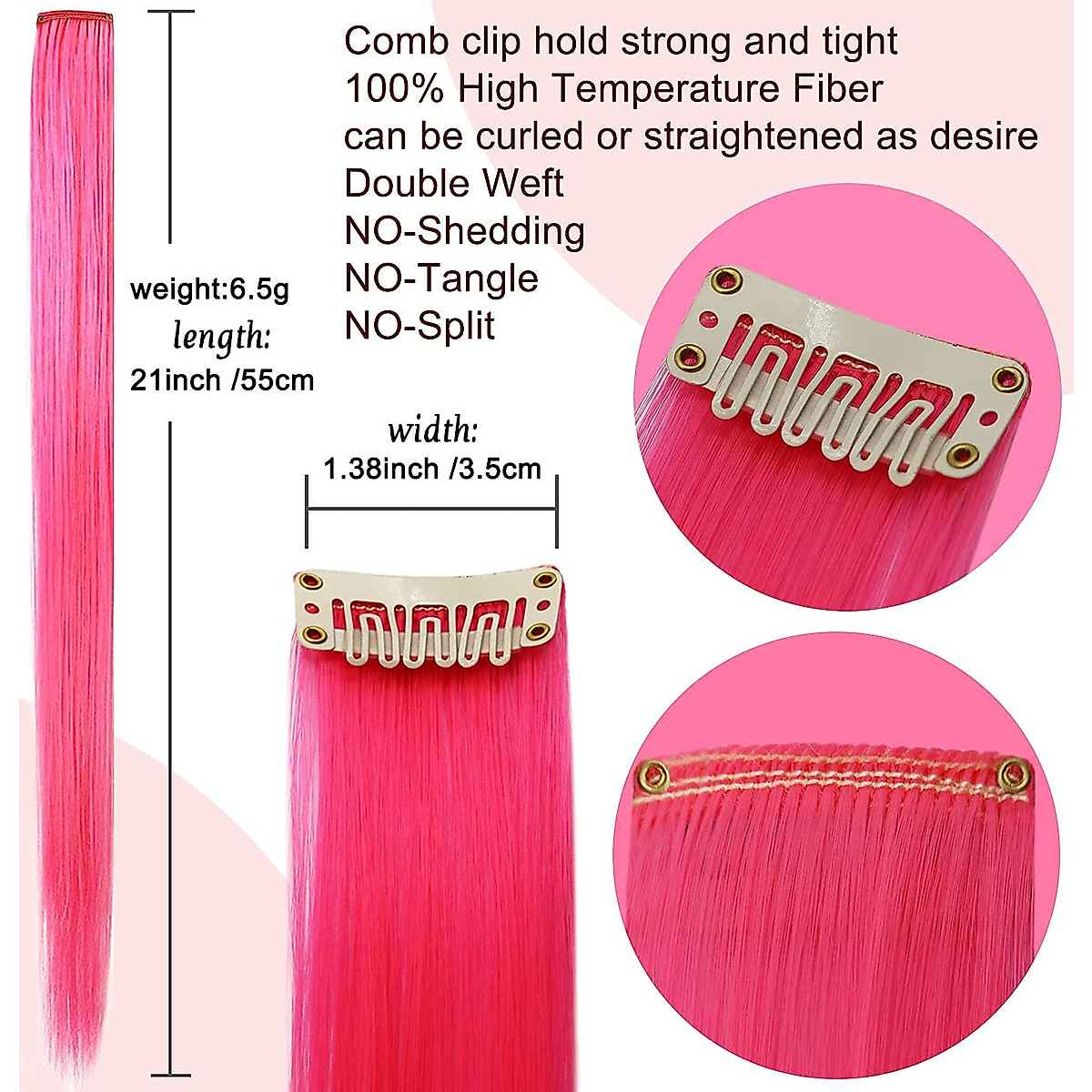 Rhyme Pink Purple Hair Extensions for Girls 21 inch Highlight Princess Party Colored Hair Extensions Clip in/on for Girls and Kids Hair Accessories Wig Pieces 8PCS (Pink Purple)