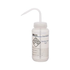 EISCO Wash Bottle for Distilled Water, 500ml - Labeled with Color Coded Chemical & Safety Information (2 Color) - Wide Mouth, Self Venting, Low Density Polyethylene Labs